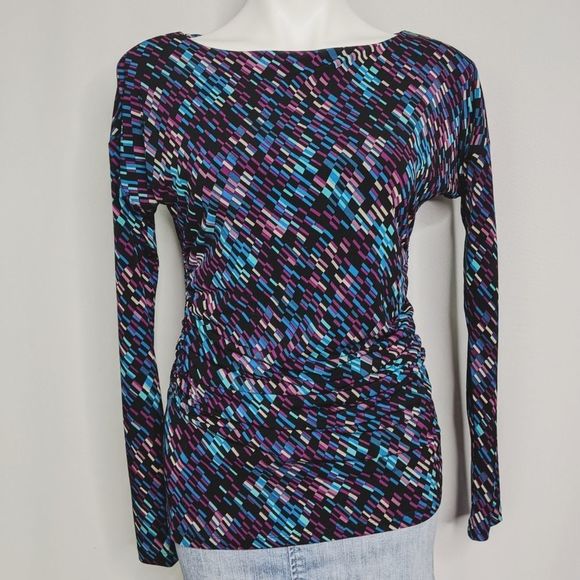 Vince Camuto | Tops | Vincecamuto Mosaic Long Sleeve Ruched Sides Top ...